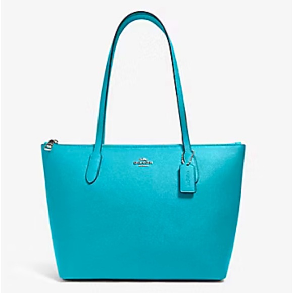 Coach | Bags | Coach Zip Top Tote Bag In Beautiful Azure Crossgrain ...